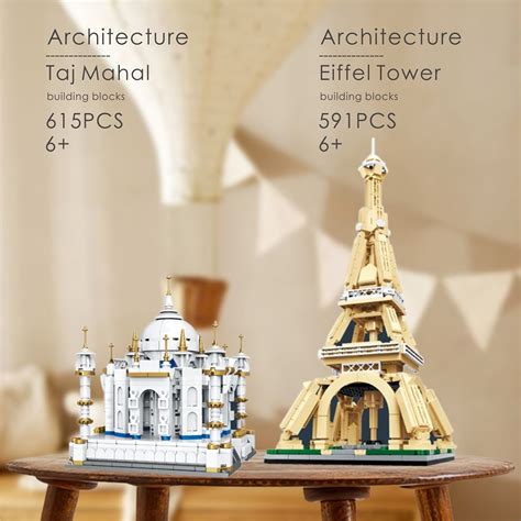 Assembly Building Block Toys Taj Mahal 615 Pellets Eiffel Tower 591