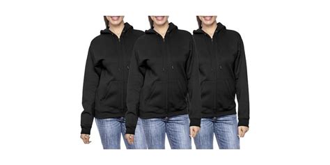 3pk Womens Fleece Lined Zip Hoodie