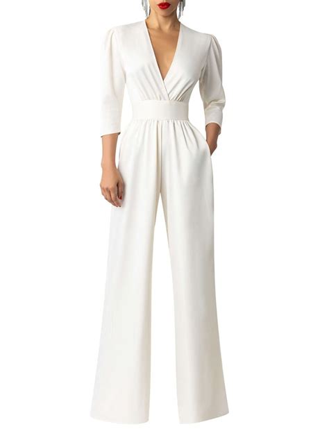 Priscilla Ivory V Neck Jumpsuit Enterizos De Moda Enterizos De Moda Largos Trajes