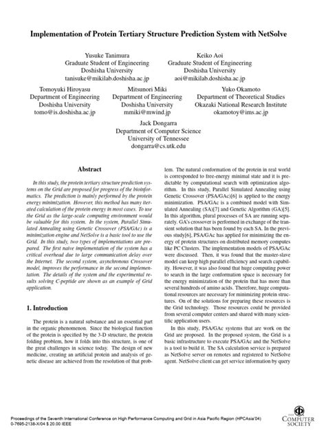 Implementation Of Protein Tertiary Structure Prediction System W Pdf Grid Computing Proteins