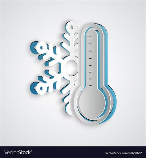 Paper Cut Thermometer With Snowflake Icon Isolated