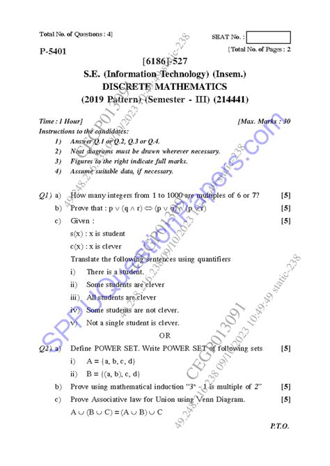 Sppu Engineering Discrete Mathematics Pyq Question Paper Total No