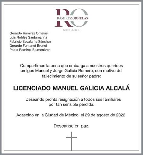 Señor Manuel Galicia Alcalá Obituario Esquela