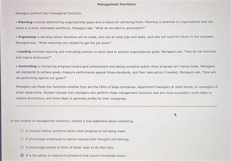 Solved Management Functionsmanagers Perform Four Managerial
