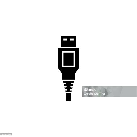 Usb 케이블 플러그 전원 커넥터 유형 A 플랫 벡터 아이콘 그림 흰색 배경에 간단한 검은 기호 Usb 케이블 플러그 전원