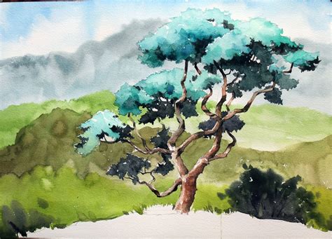 Namil Art Watercolor Step By Step Pine Hill Basic Landscape