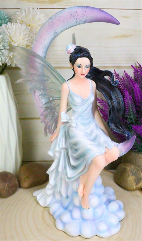 Large Celestial Crescent Moon Air Elemental Fairy Statue 11h By Nene