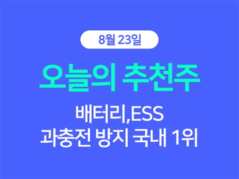 8월 23일 전기차 화재 과충전 방지 관련 부품 국내 1위 종목입니다