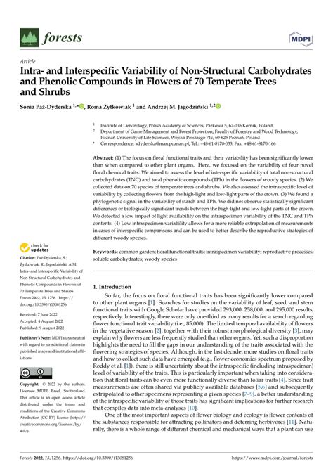 Pdf Intra And Interspecific Variability Of Non Structural Carbohydrates And Phenolic