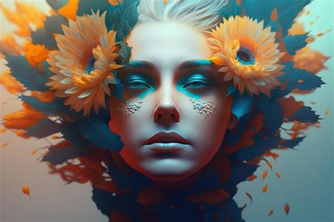 Collage de arte contemporáneo abstracto retrato de mujer joven con flores Foto Premium