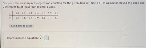 Solved Compute The Least Squares Regression Equation For The Chegg
