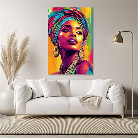 Colorful African Woman Canvas Wall Art Black Woman Art African Wall