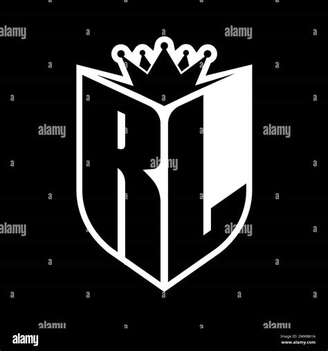 Rl Letter Bold Monogram With Shield Shape And Sharp Crown Inside Shield Black And White Color