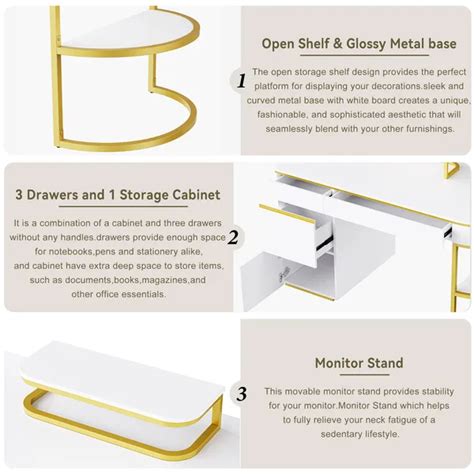 Dropship 60modern Executive Deskwhite Curved Computer Desk With Gold