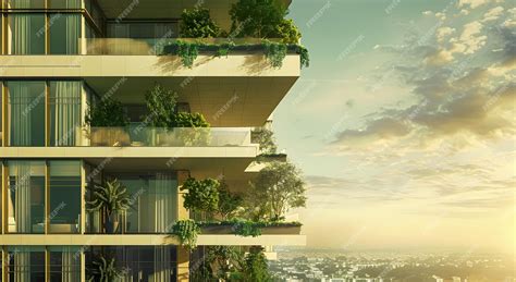 Biomimetic Architecture Multistory Building With Trees And Bushes On