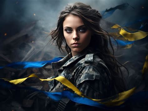 Linda Jovem Ucraniana Em Roupas Militares Nacionais No Contexto Da