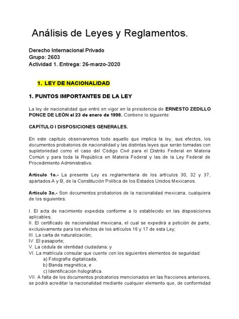 Análisis De Leyes Y Reglamentos Revisados Pdf Naturalización