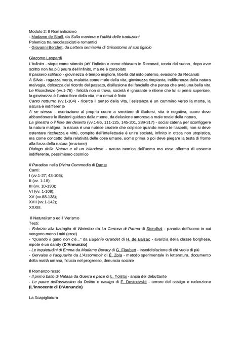 Programma Riassunto Letteratura Italiana Quinta Liceo Docsity