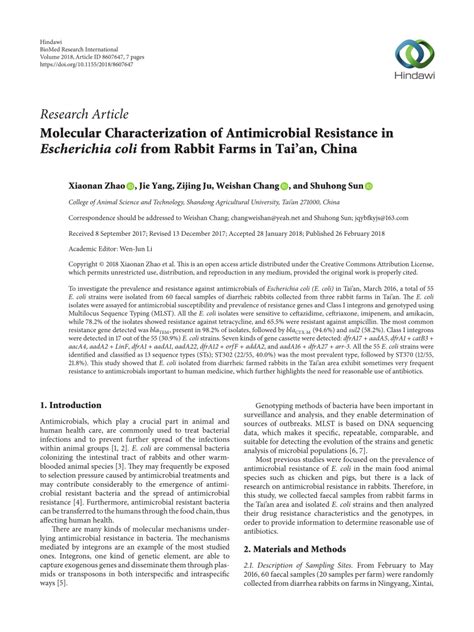 Pdf Molecular Characterization Of Antimicrobial Resistance In Escherichia Coli From Rabbit