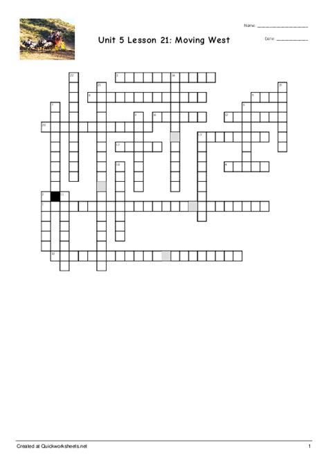 Unit 5 Lesson 21 Moving West Crossword Quickworksheets
