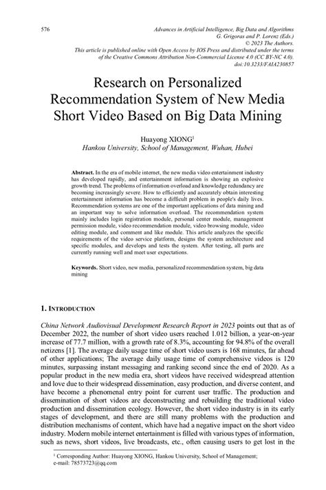 Pdf Research On Personalized Recommendation System Of New Media Short