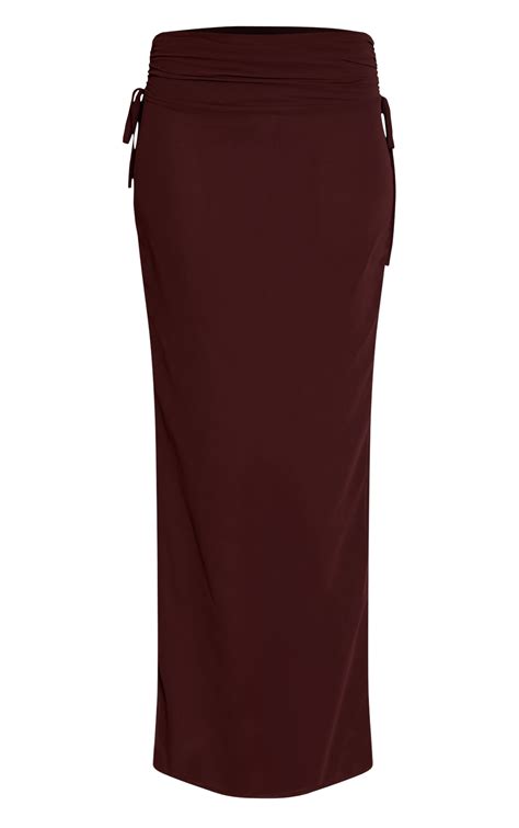 Dark Brown Ruched Chiffon Maxi Skirt Co Ords Plt Qa