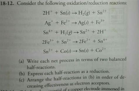 Solved 18 12 Consider The Following Oxidationreduction