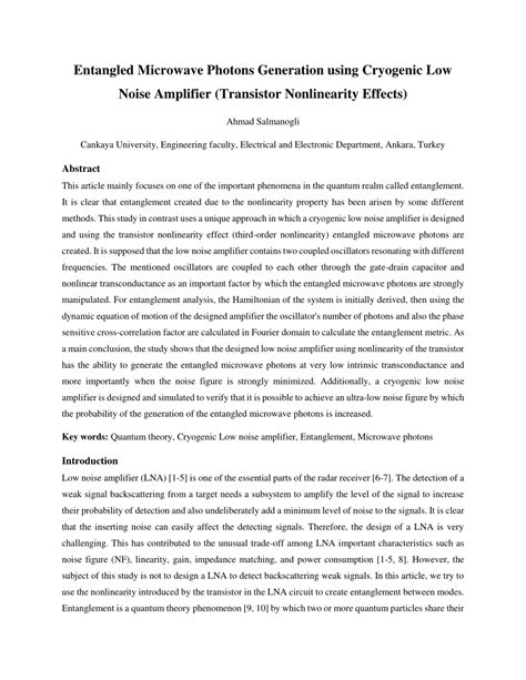 Pdf Entangled Microwave Photons Generation Using Cryogenic Low Noise