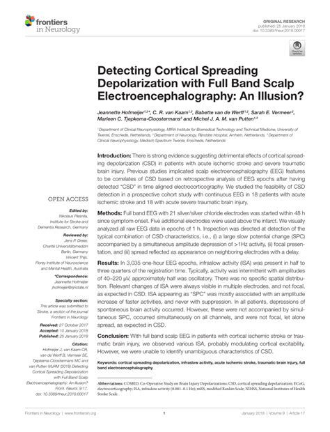 Pdf Detecting Cortical Spreading Depolarization With Full Band Scalp Electroencephalography