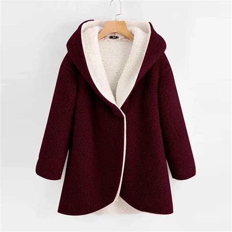 Women Autumn Hooded Jackets Winter Warm Fluffy Coat Female 34 Sleeve Solid Outwear Oversized