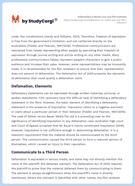 Defamation In Media Law And Film Industry Free Essay Example