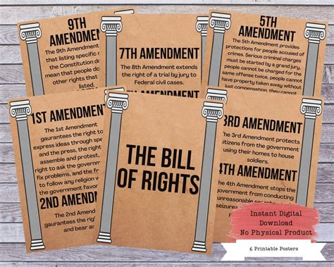 Bill Of Rights Printable Poster Set Us Constitution Wall Art Us