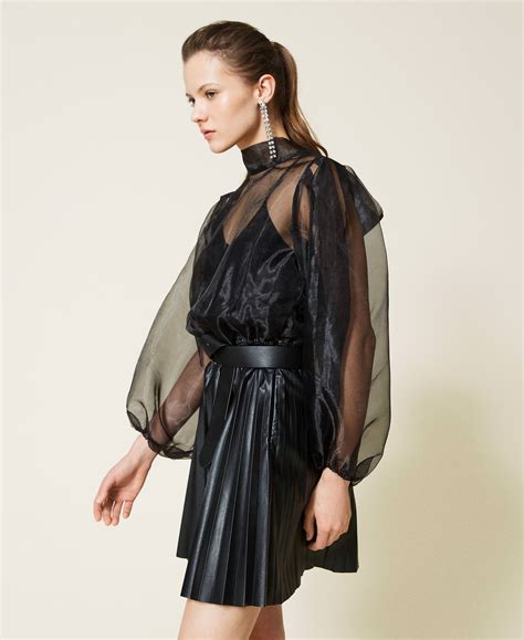 Organza And Coated Fabric Dress Woman Black Twinset Milano
