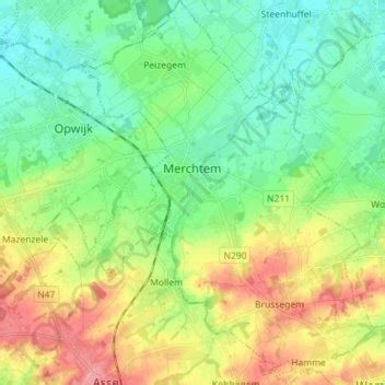 Topografische kaart Merchtem hoogte reliëf
