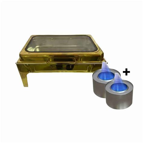 Chafing Dish Rectangular Flat Top Window Gold Decor Essentials