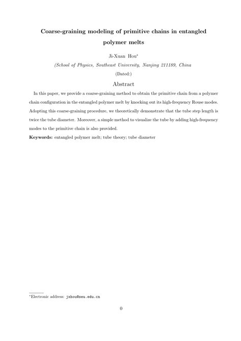 Pdf Coarse Graining Modeling Of Primitive Chains In Entangled Polymer