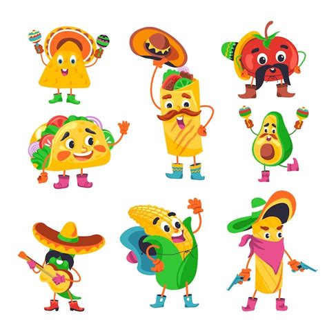 Divertidos Personajes De Comida Mexicana Burrito Y Taco Vector Premium