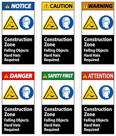 Premium Vector Danger Sign Construction Zone Falling Objects Hard Hats Required