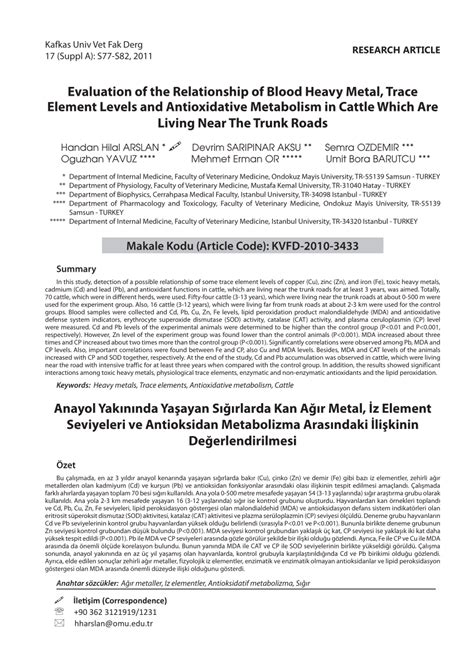 Pdf Evaluation Of The Relationship Of Blood Heavy Metal Trace