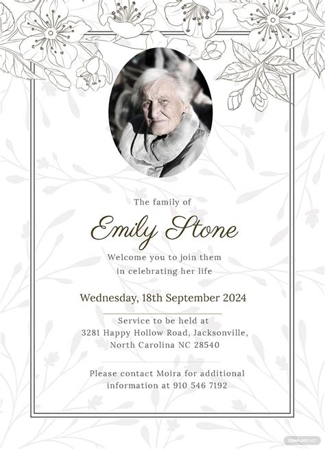 Free Funeral Announcement Invitation Template