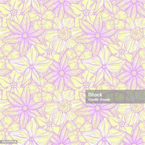 손 장식 꽃 장식으로 그려진된 패턴입니다 양식에 일치 시키는 화려한 꽃 여름 봄 중립 배경입니다 벡터 일러스트 레이 션 개념에 대한 스톡 벡터 아트 및 기타 이미지 Istock