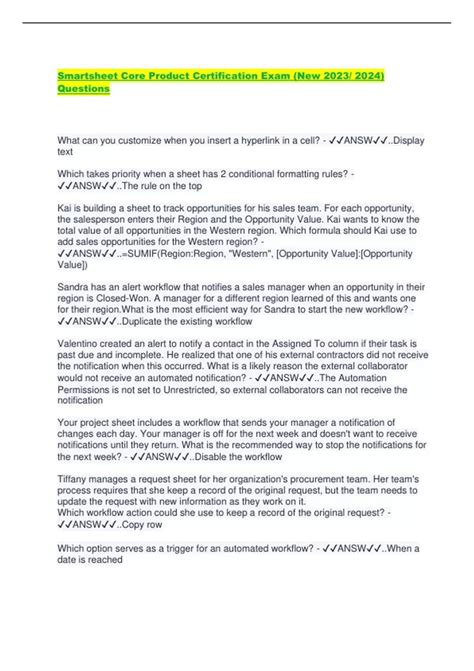 Smartsheet Core Product Certification Exam New 2023 2024 Questions Smartsheet Certification