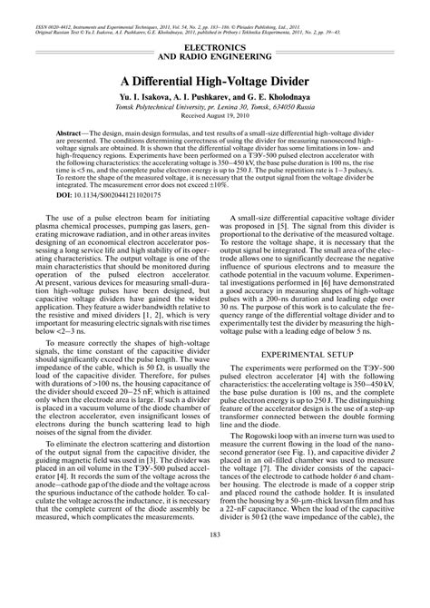 Pdf A Differential High Voltage Divider