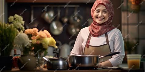 Premium Photo Joyful Moments Of A Happy Muslim Housewife