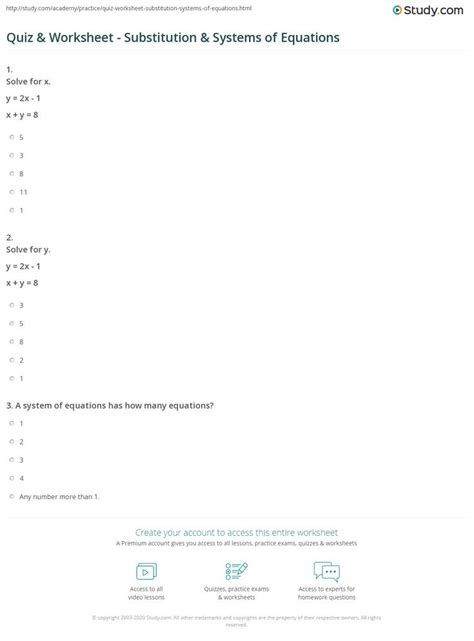 Substitution Method Worksheet Answers Quiz Worksheet Substitution Systems Of Equations