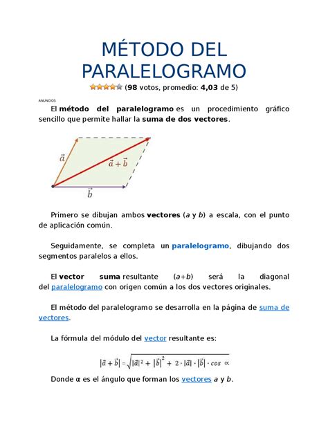 Método Paralelogramo Esquemas Y Mapas Conceptuales De Física Docsity