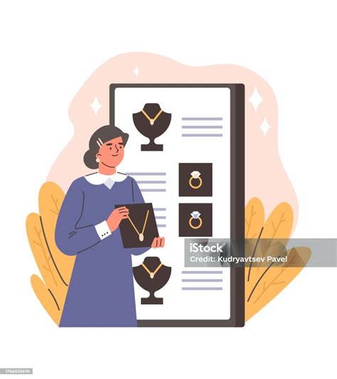 보석 가게 여자와 디자인 컨셉 만화 벡터 일러스트 레이 션 패션에 대한 스톡 벡터 아트 및 기타 이미지 패션 개념 개인