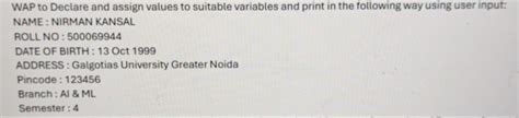 Wap To Declare And Assign Values To Suitable Studyx