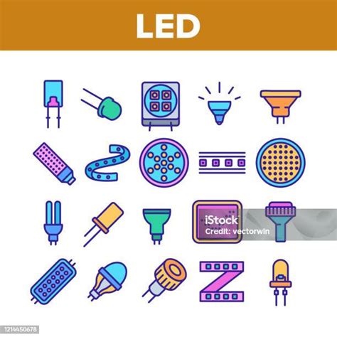 Led 램프 장비 컬렉션 아이콘 세트 벡터 0명에 대한 스톡 벡터 아트 및 기타 이미지 0명 Led 조명 개념 Istock
