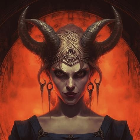 Premium Ai Image A Woman With Horns And A Blue Shirt With A Gold Ring